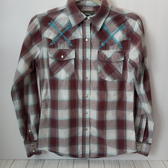 Cowgirl Hardware | Tops | Cowgirl Hardware Western Plaid Embroidered ...